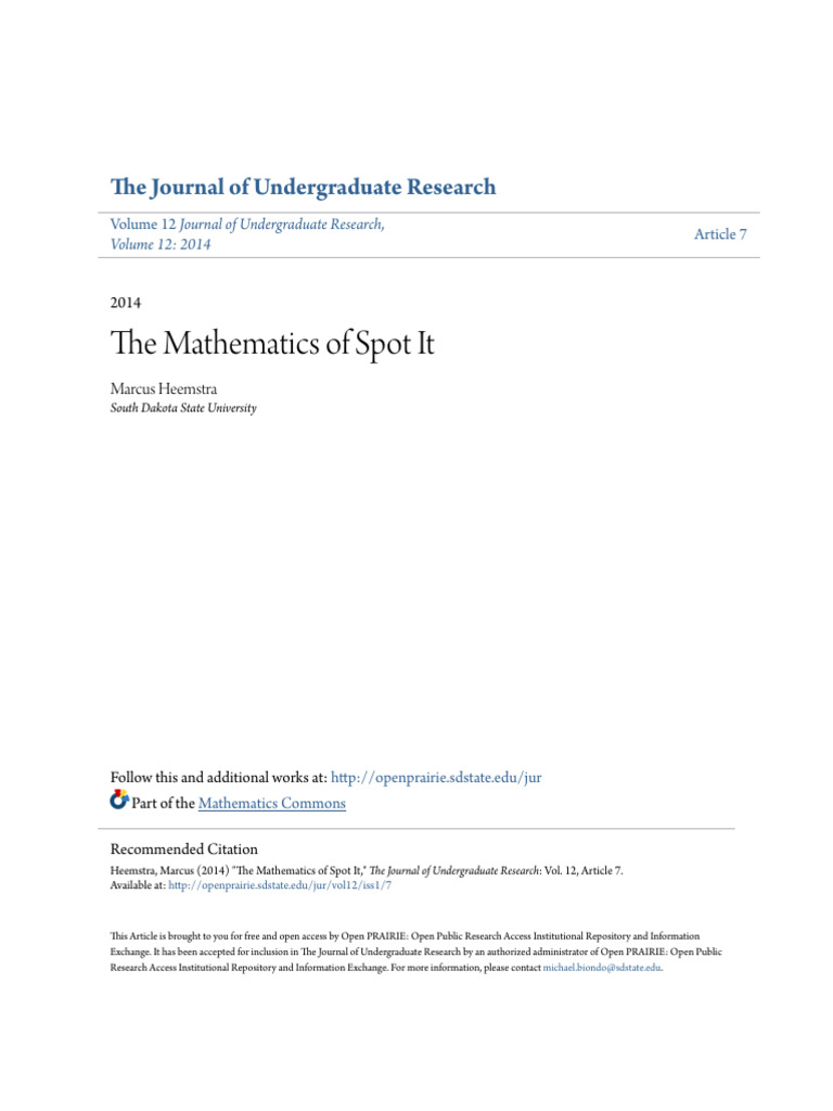 The Mathematics of Spot It | PDF | Matrix (Mathematics) | Mathematics