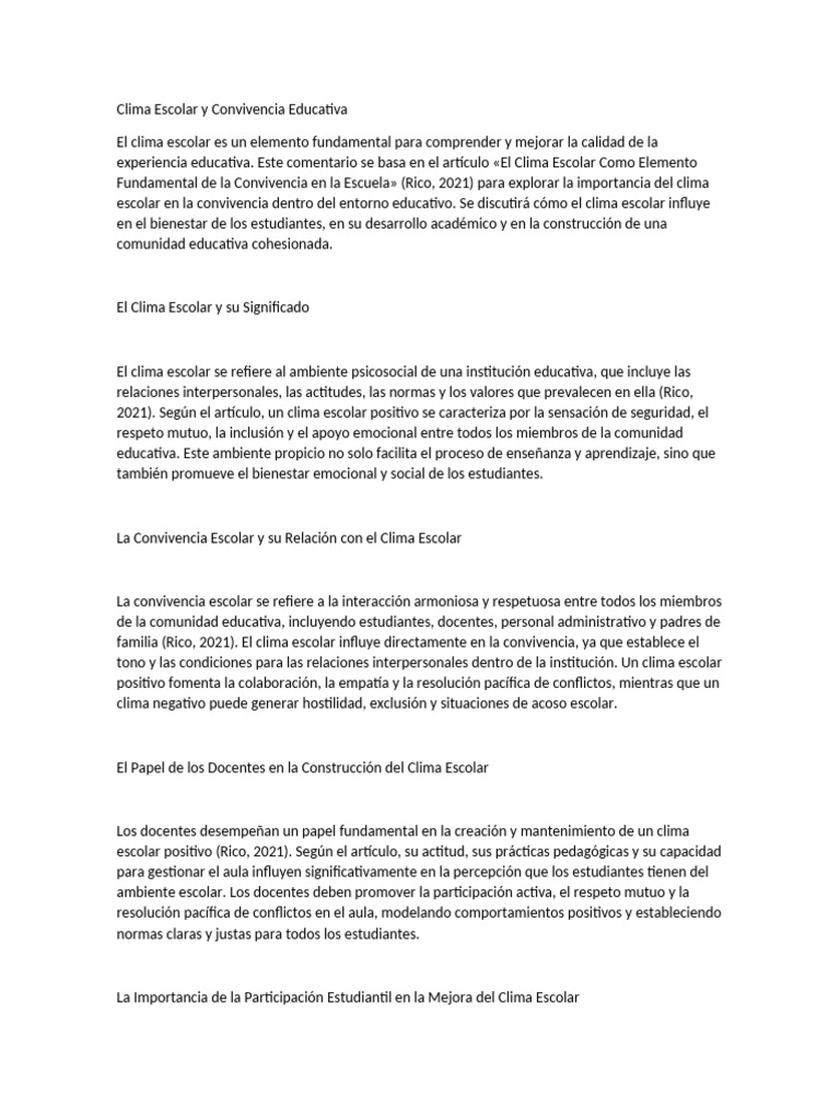 Clima Escolar y Convivencia Educativa | PDF | Enseñando | Inclusión ...