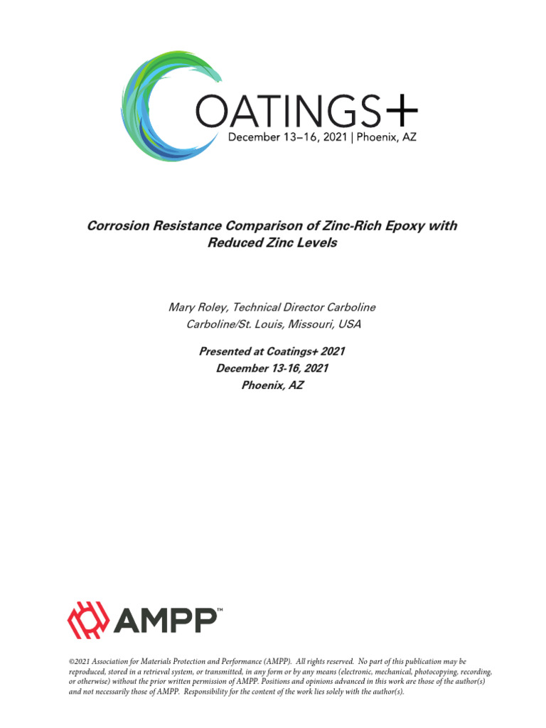 Corrosion Resistance Comparison of Zinc-Rich Epoxy With Reduced Zinc ...