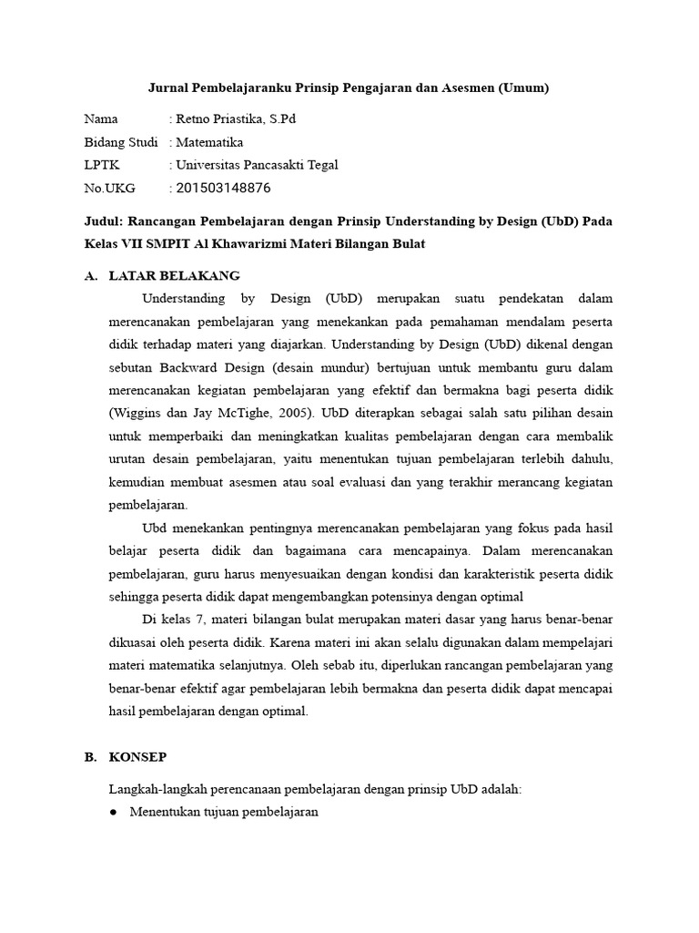 Jurnal Pembelajaranku Prinsip Pengajaran Dan Asesmen | PDF