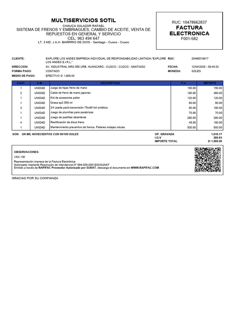 Factura - Electronica f001 582 20250412 | PDF | Tecnologías de la información | Bancario