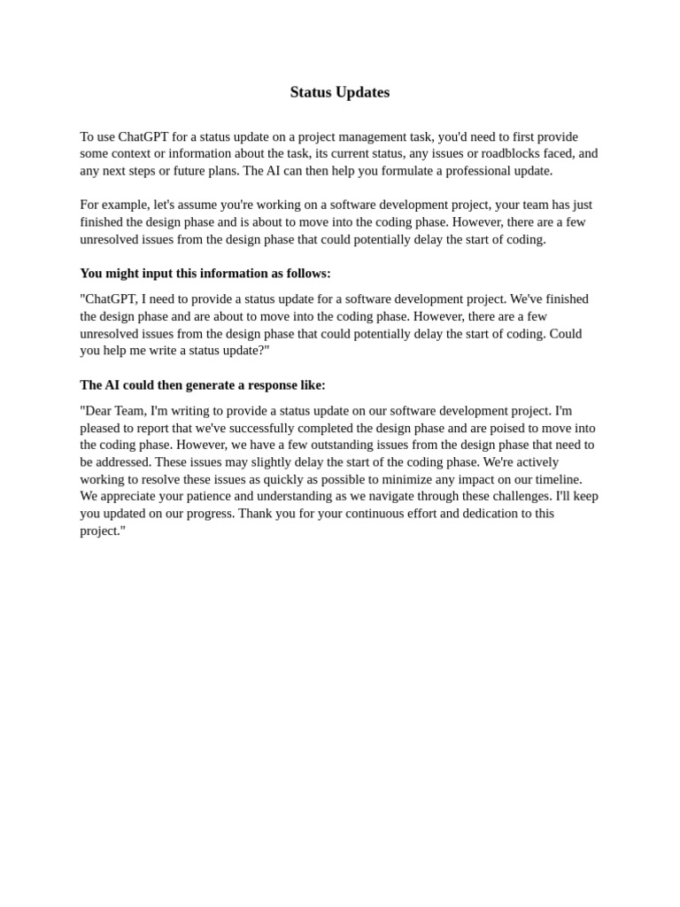 Use Case - Status Updates | PDF