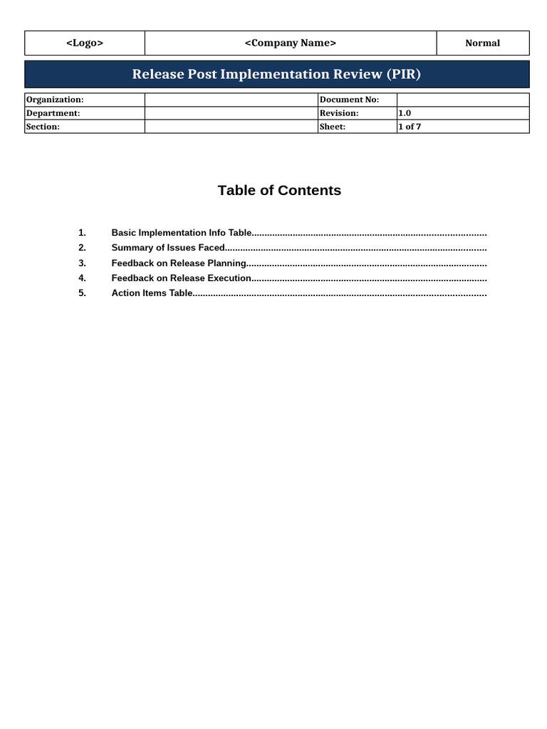 Release Post Implementation Review (PIR) Template | PDF | Computing
