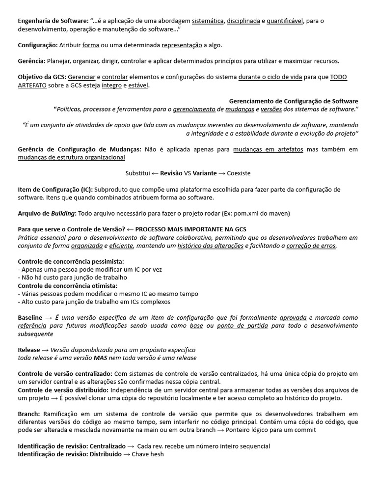 Resumo para P1 | PDF | Controle de versão | Engenharia de Software