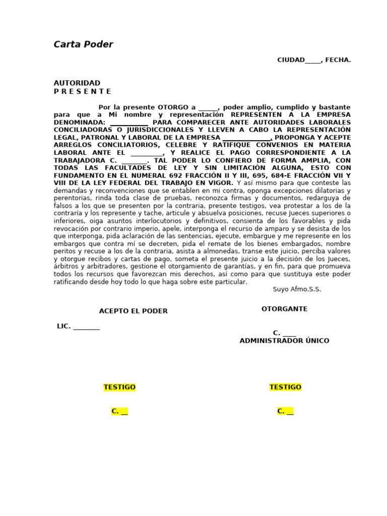 Carta Poder para Representación Laboral | PDF | Justicia | Crimen y ...