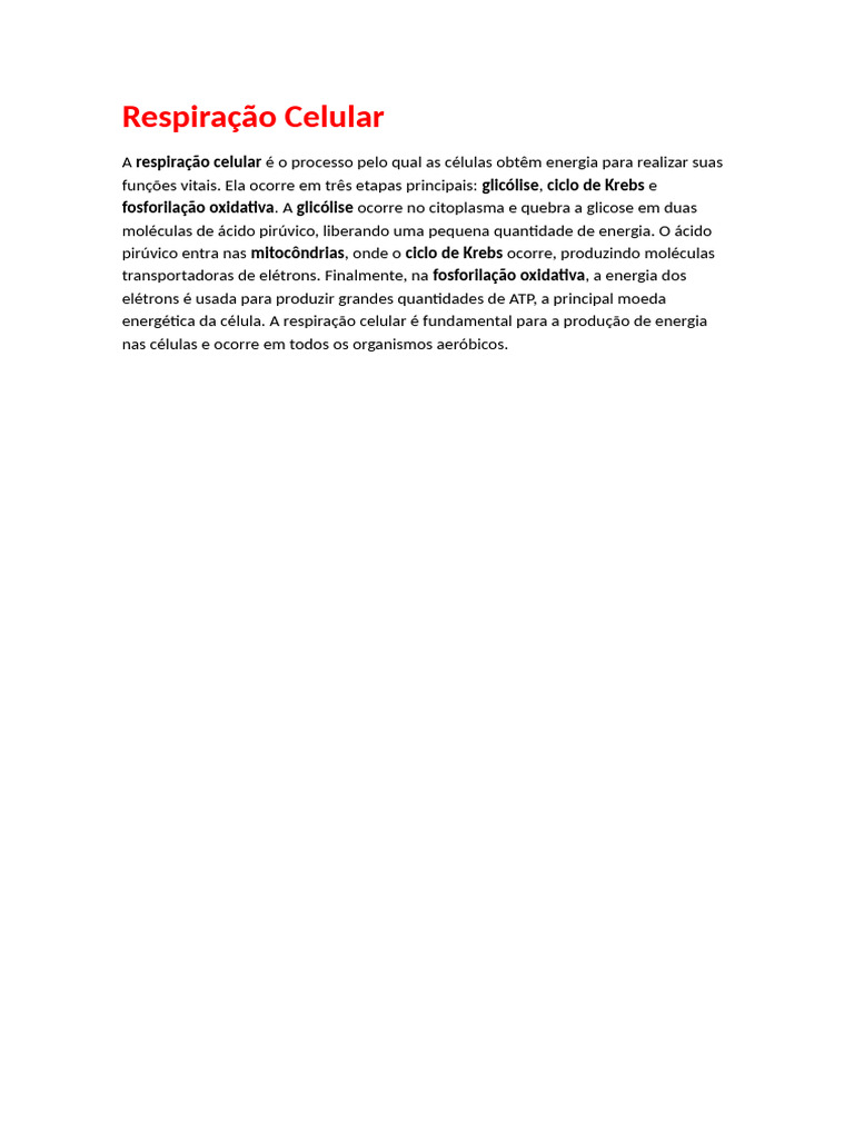 Processo de Respiração Celular | PDF