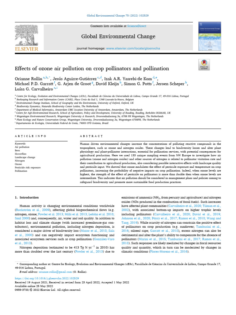Ozone Pollution's Impact on Crop Pollinators | PDF | Ozone | N Ox