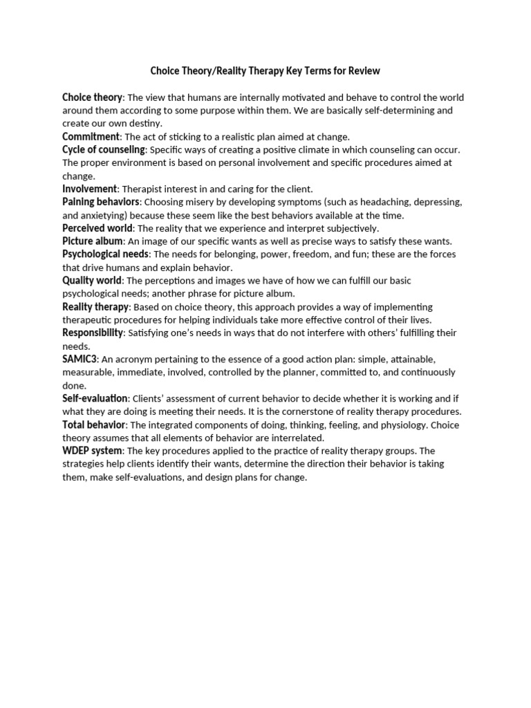 Key Terms in Choice Theory Therapy | PDF