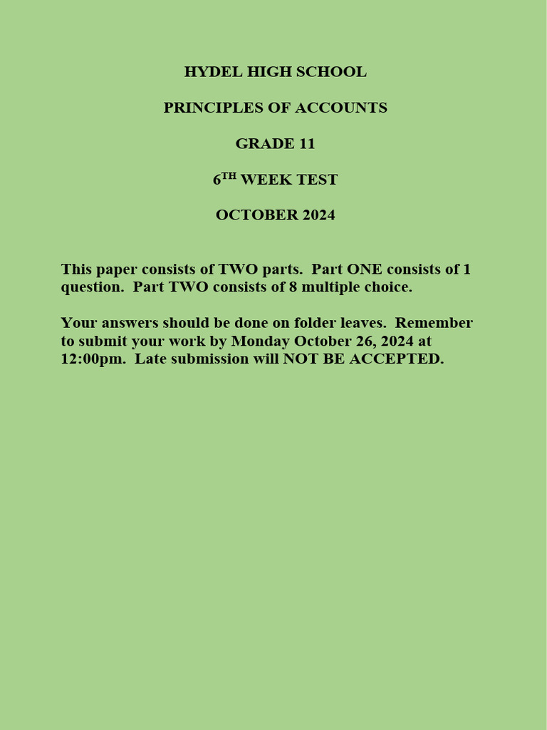 Grade 11 Accounts Test - Hydel High School | PDF | Corporations | Business