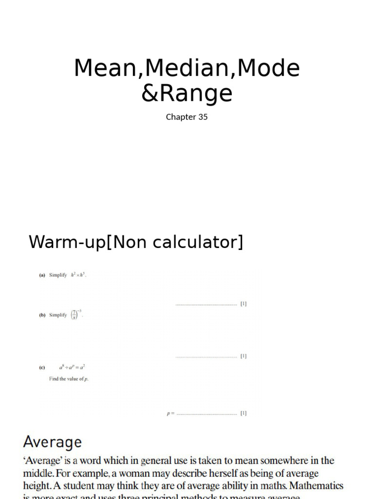 Mean, Median, Mode &range | PDF