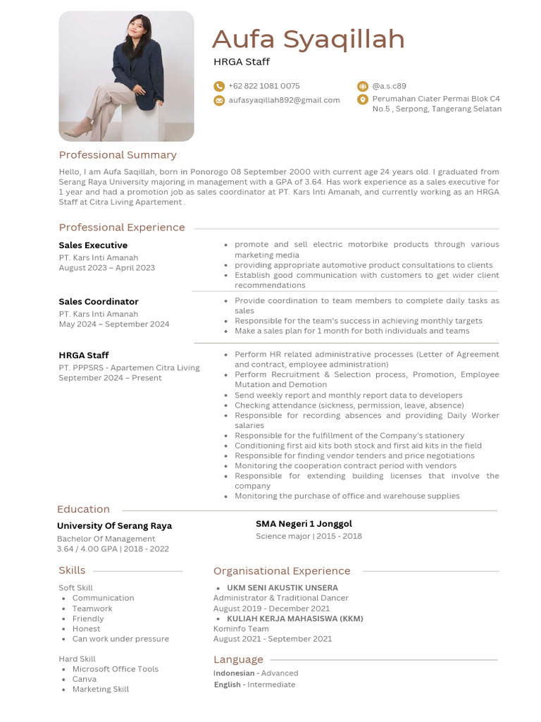 CV ATS Aufa Syaqillah (Rev) - Compressed | PDF | Business