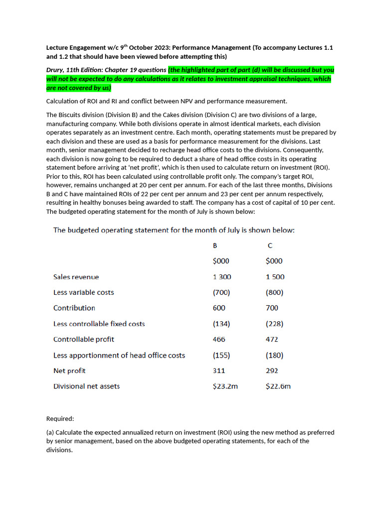 Lecture Engagement Question WC 9th October 2023 | PDF | Return On ...