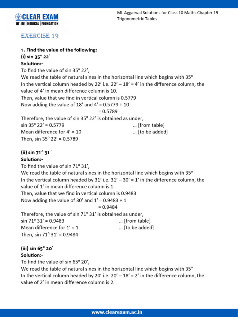 Chapter 19;Trigonometric Tables | PDF | Trigonometric Functions ...