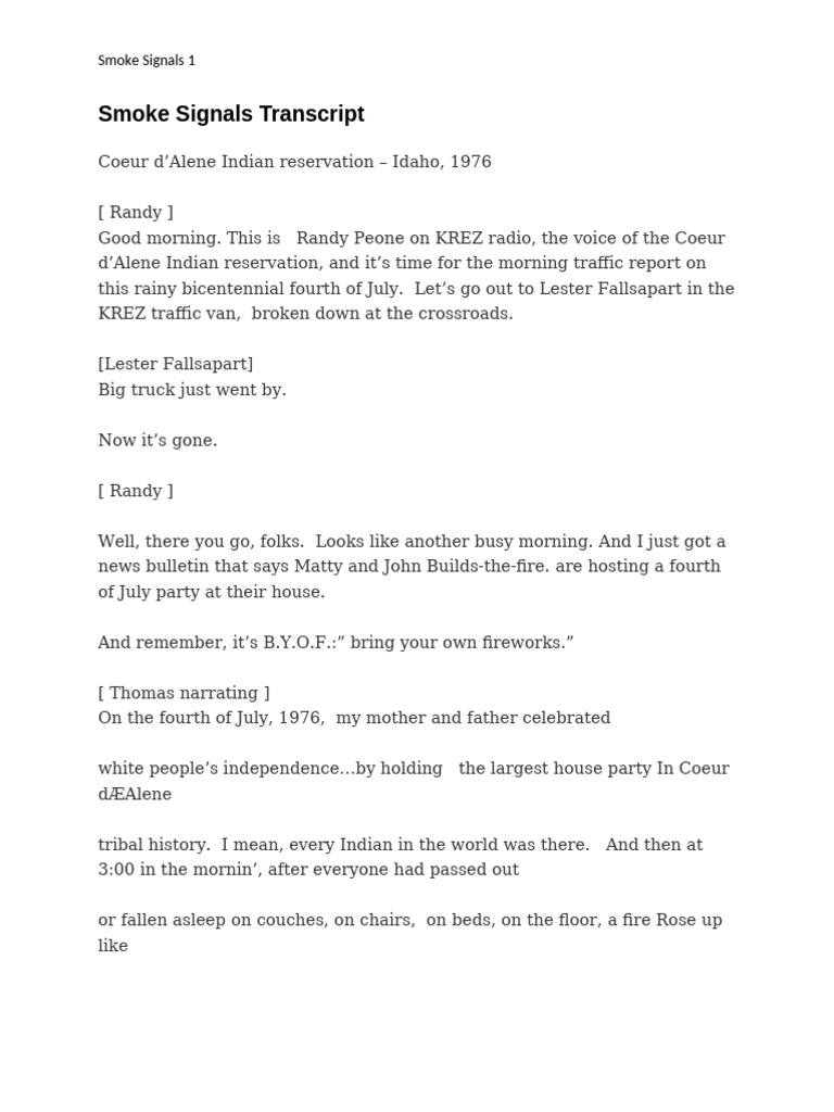 Smoke Signals Transcript | PDF