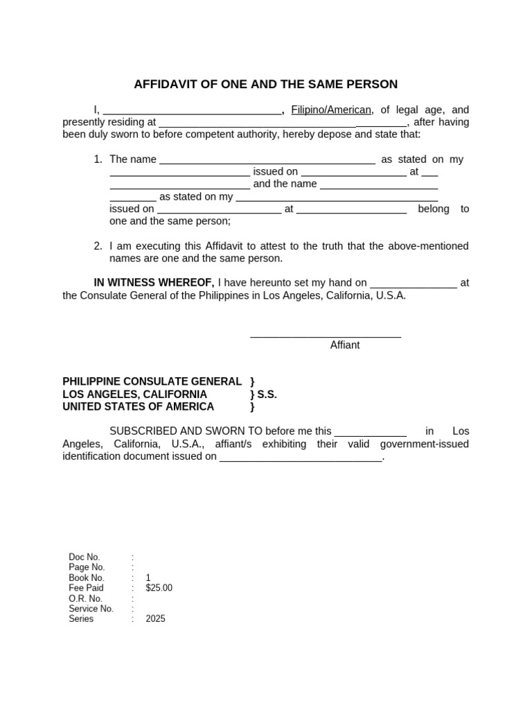 Affidavit of One and the Same Person | PDF