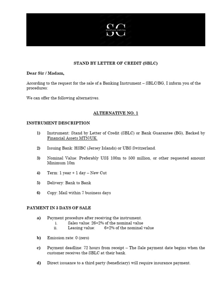 Stand by Letter of Credit | PDF | Letter Of Credit | Service Industries