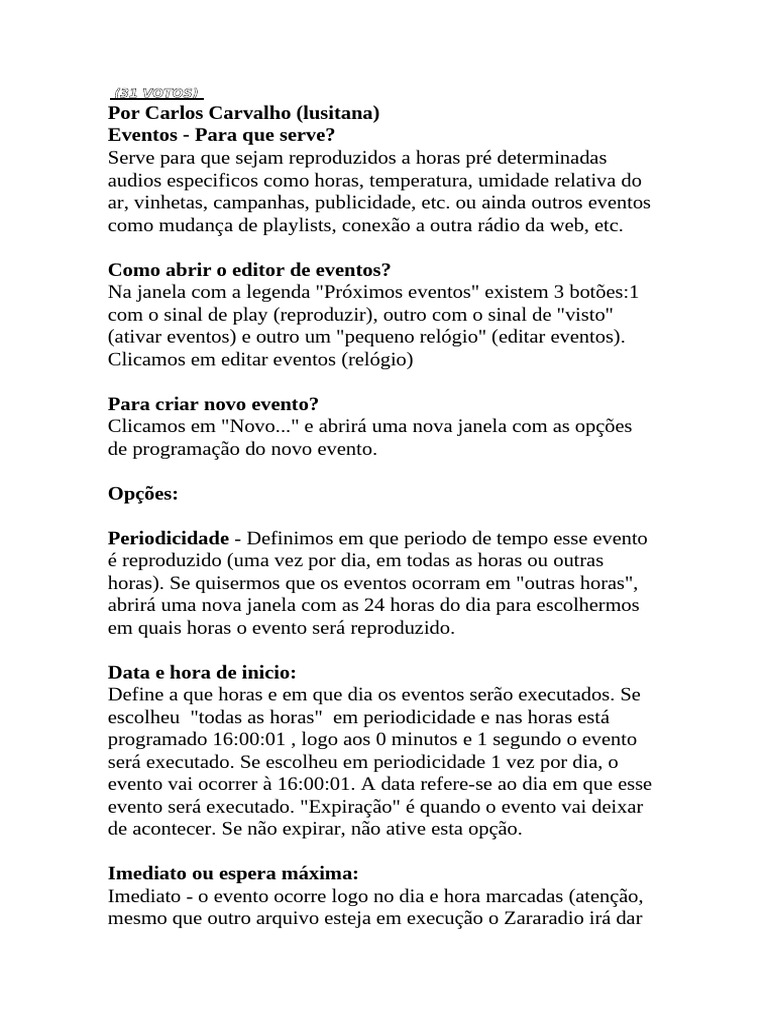 Programação de Eventos no Zararadio | PDF | Microsoft Windows | Tempo
