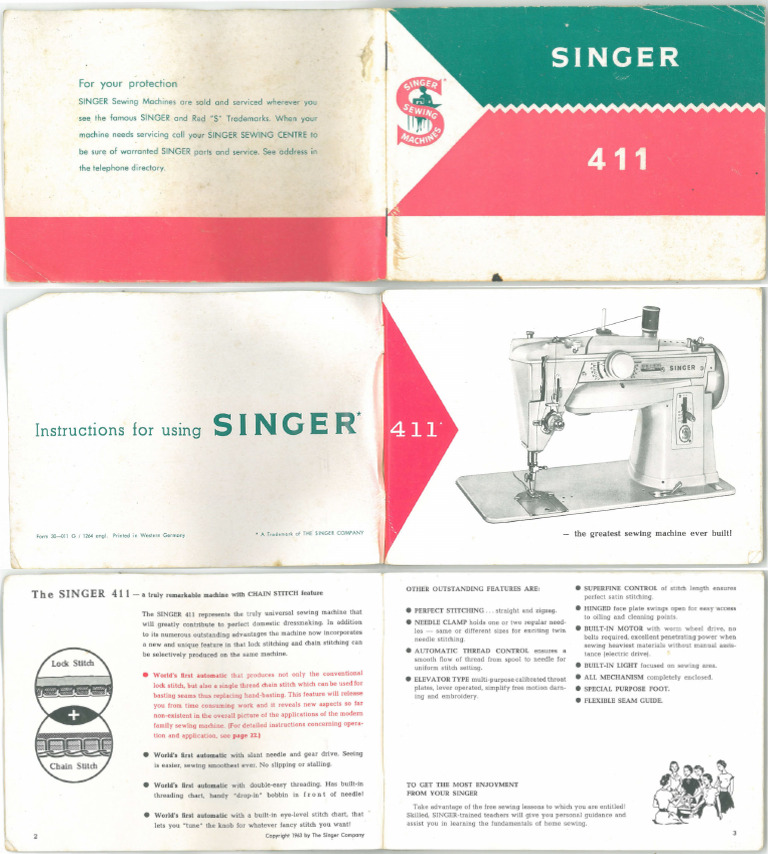 Singer 411g Instructions Manual | PDF | Sewing Machine | Seam (Sewing)