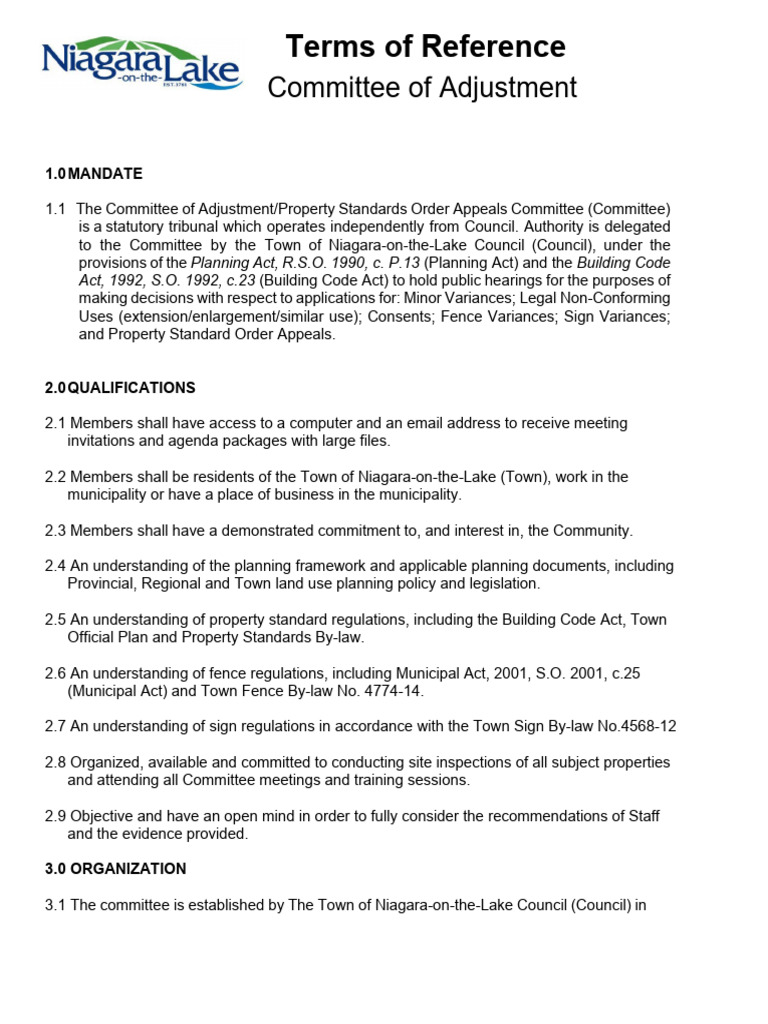 Terms of Reference - Committee of Adjustment 2023 Final | PDF ...