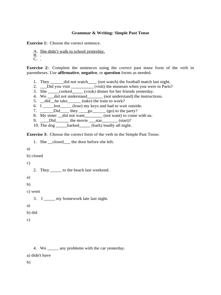Grammar & Writing - Simple Past Tense | PDF