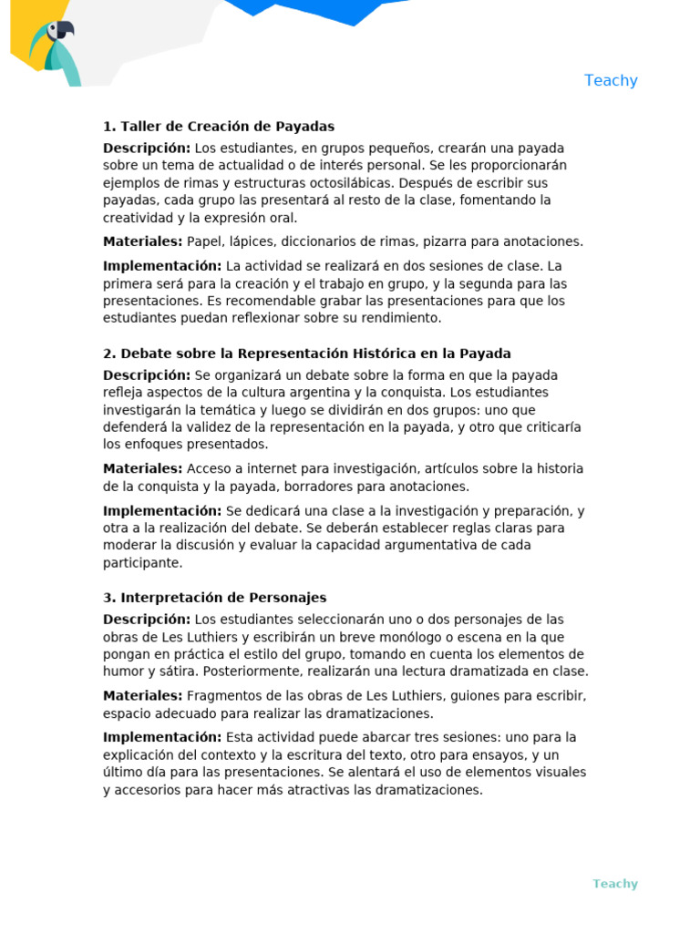 Ideas de Actividades Sobre La Payada y Parodia | PDF | Podcast