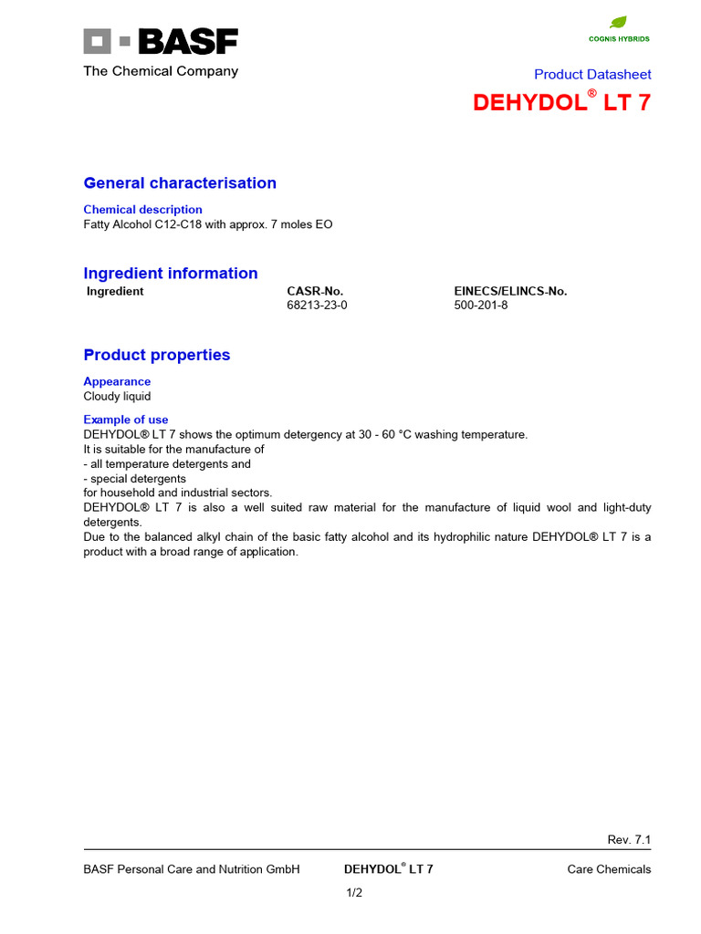 Dehydol LT 7 PDS | PDF