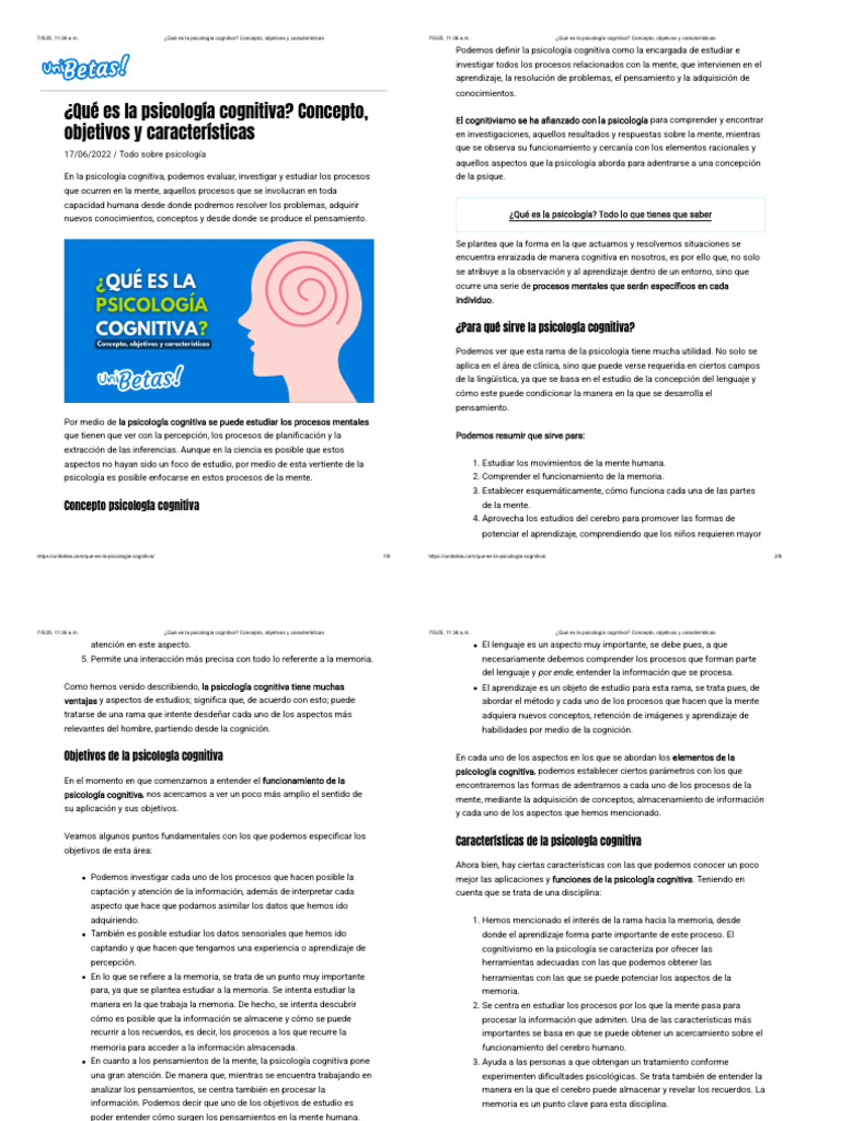 Psicología Cognitiva: Definición y Características | PDF | Sicología ...