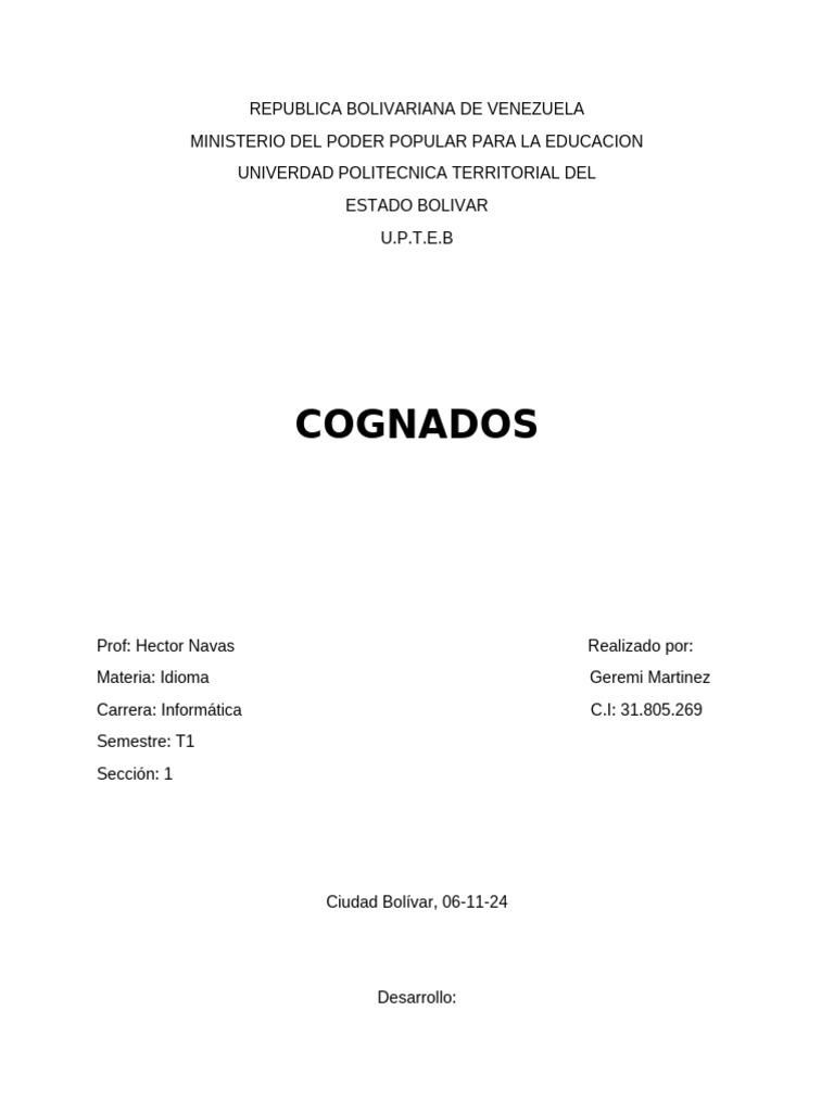 Definición y Tipos de Cognados | PDF | Comunicación humana | Lenguas de ...