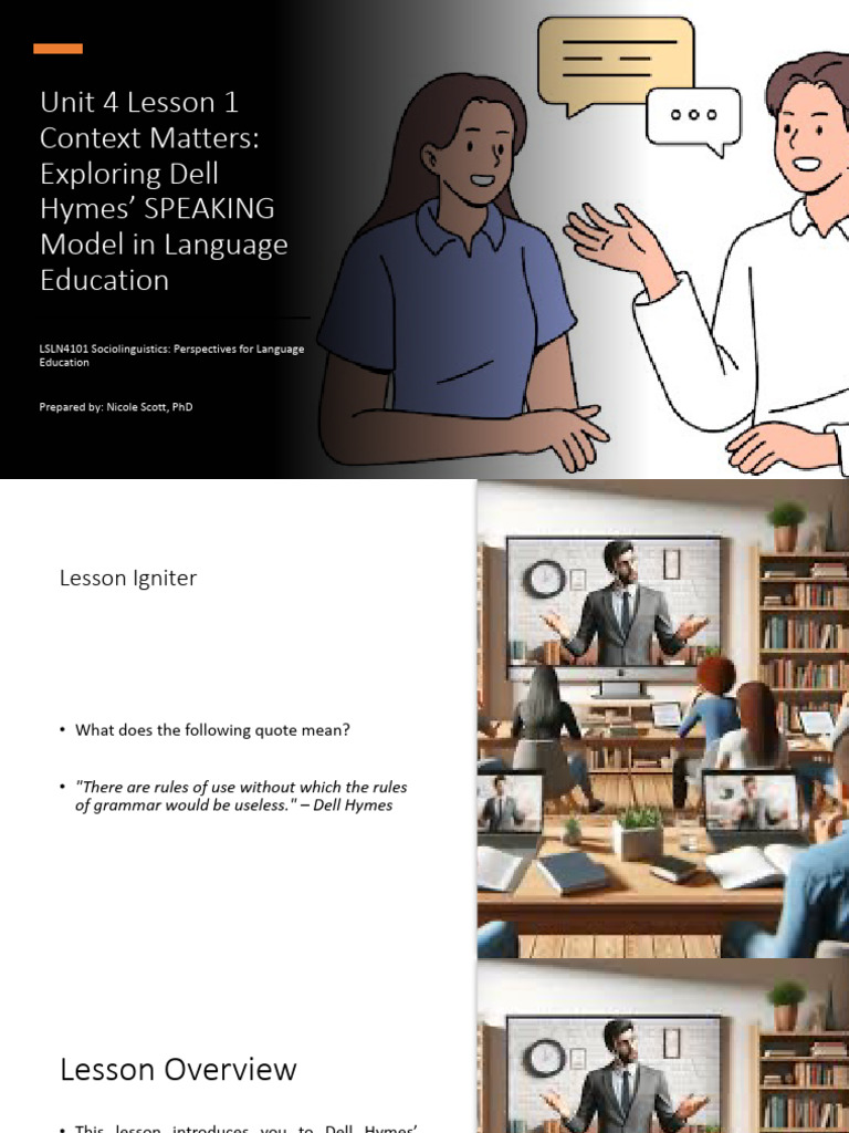Unit 4 Lesson 1 Context Matters - Exploring Dell Hymes' SPEAKING Model in Language Education ...