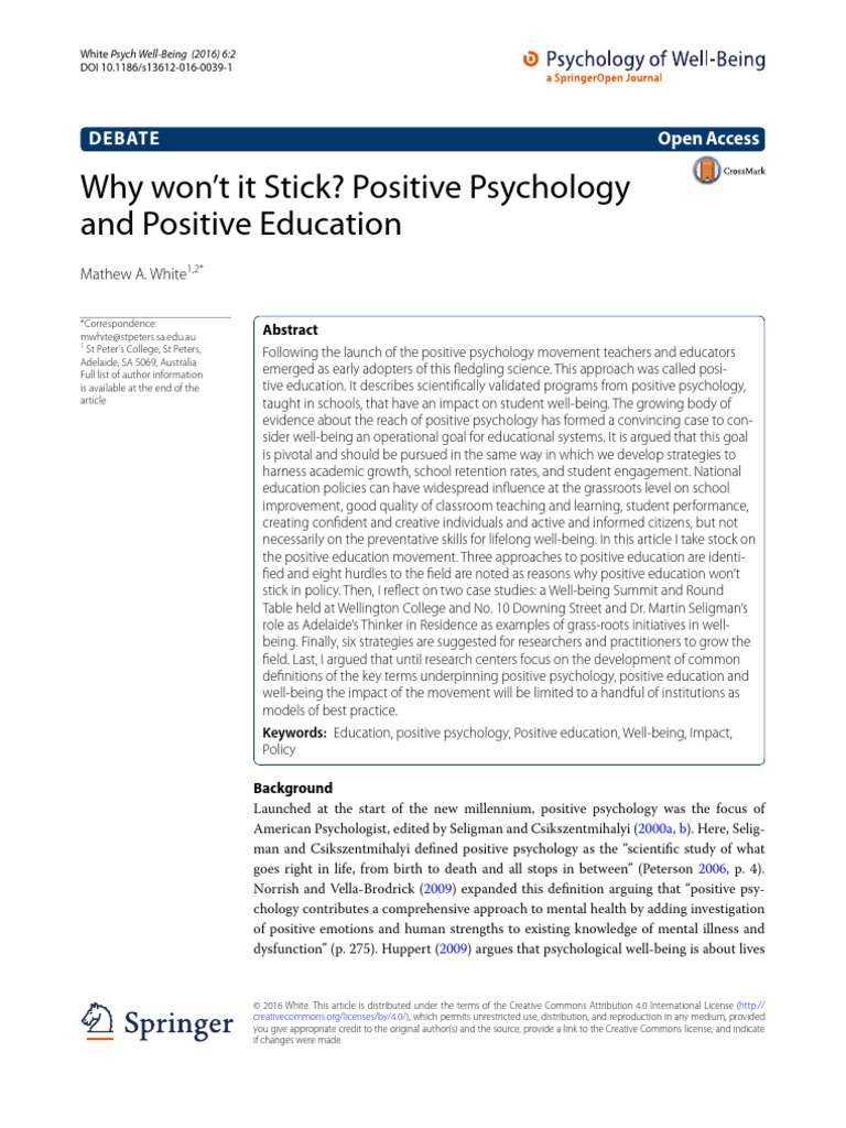 Positive Education and Well-Being Challenges | PDF | Positive ...