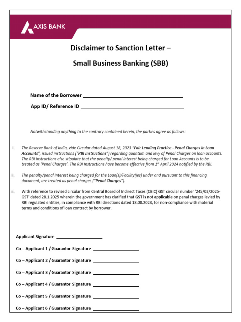 Disclaimer To Sanction Letter | PDF