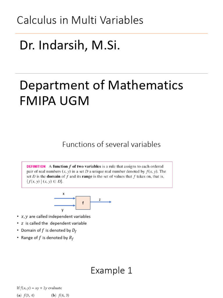 Chapter 1 - Calculus in Multivariables | PDF | Variable (Mathematics) | Function (Mathematics)