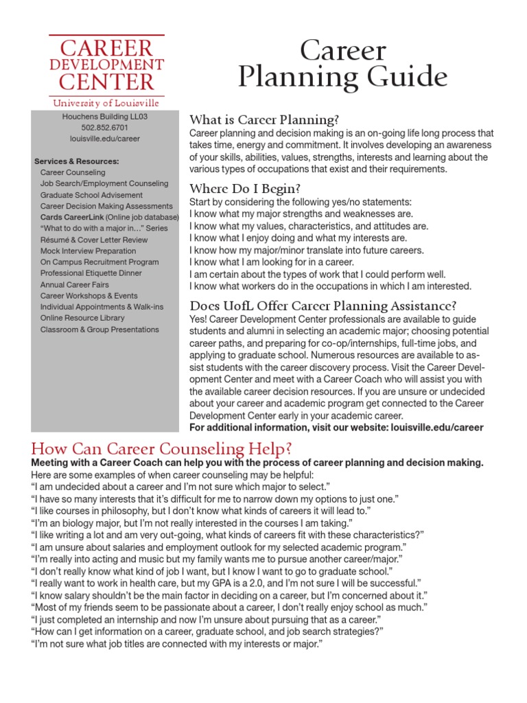 Uofl Career Planning Guide Pdf Internship Job Hunting