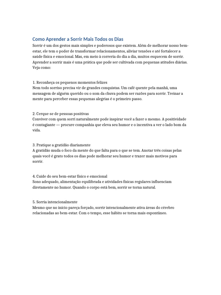 Como Aprender A Sorrir Mais Todos Os Dias | PDF