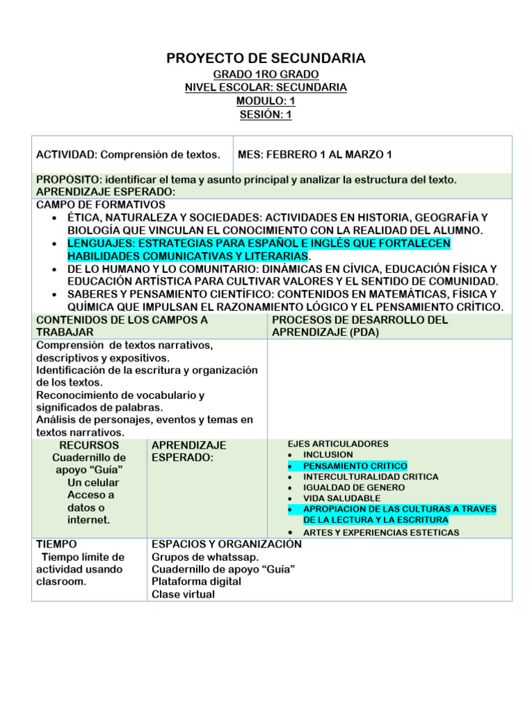 PLANEACION de Secundaria 1 | PDF | Aprendizaje | Pensamiento