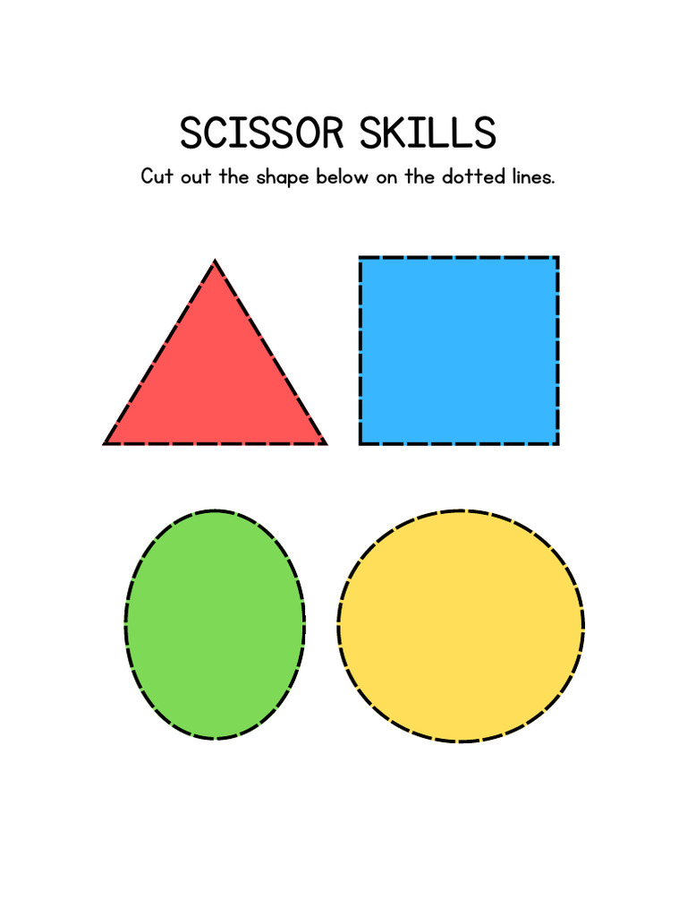 Colorful Geometric Shapes Cutting Practice Worksheet | PDF