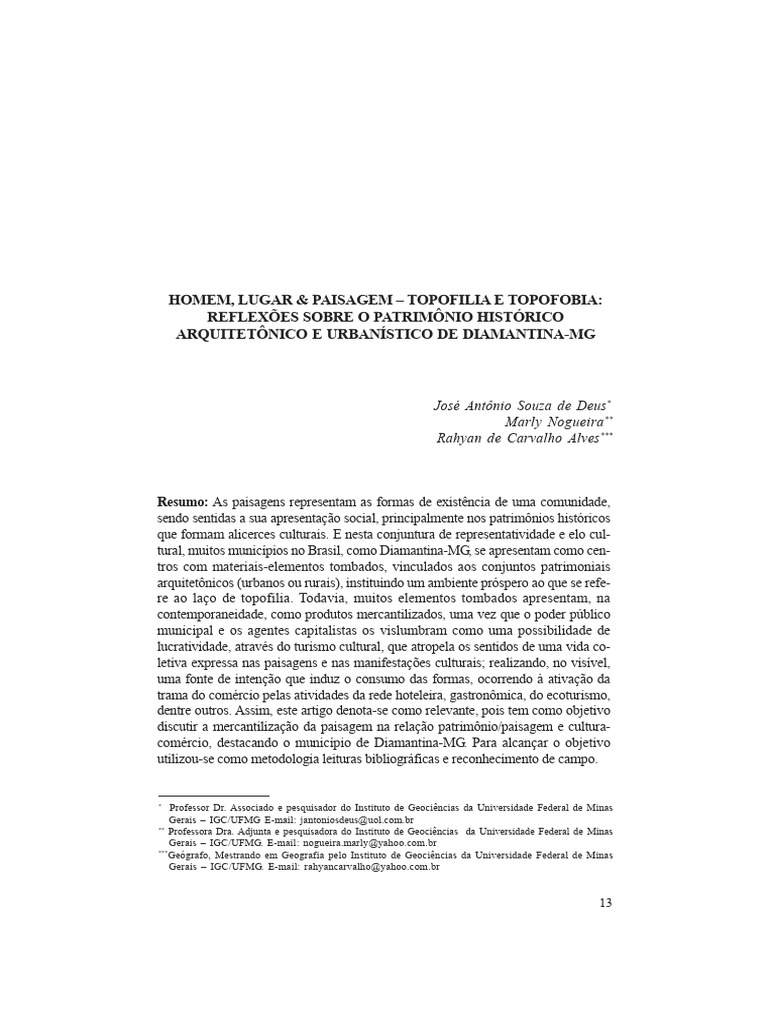 HOMEM, LUGAR E PAISAGEM TOPOFILIA E TOPOFOBIA | PDF | Paisagem ...