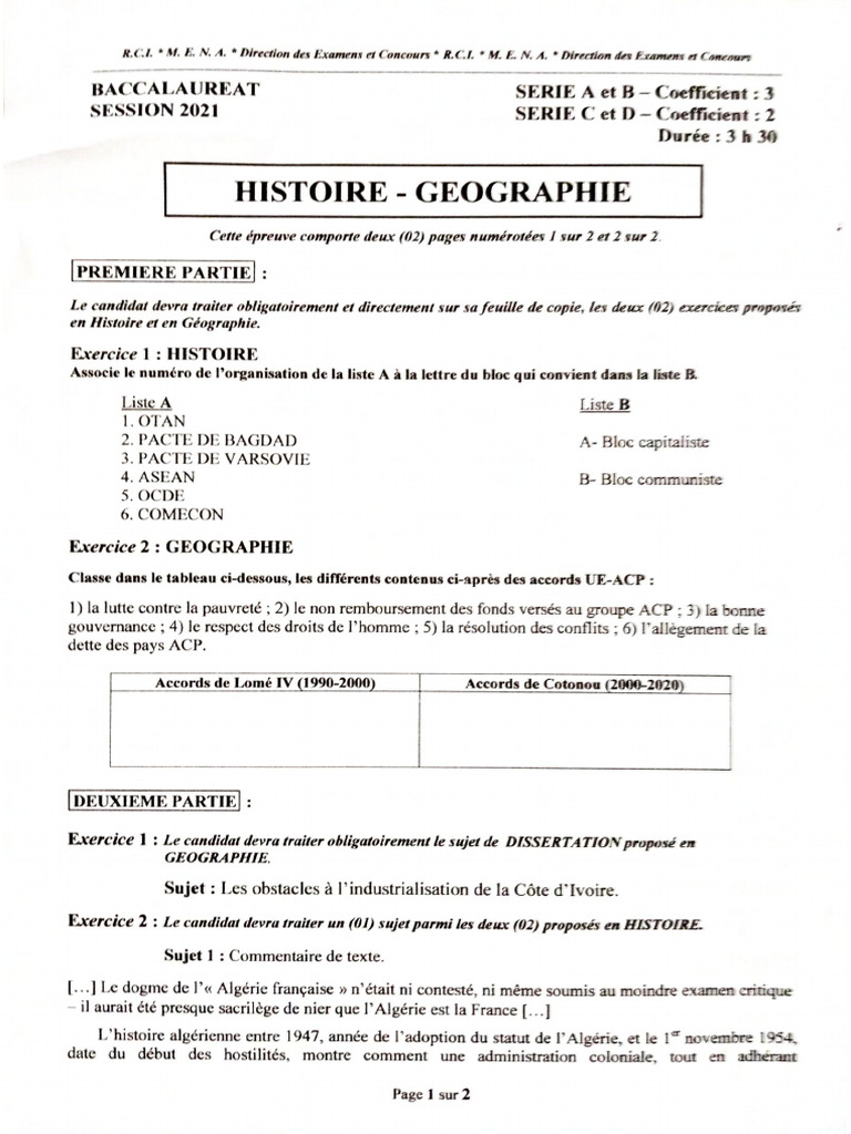 Sujet BAC 2021 | PDF