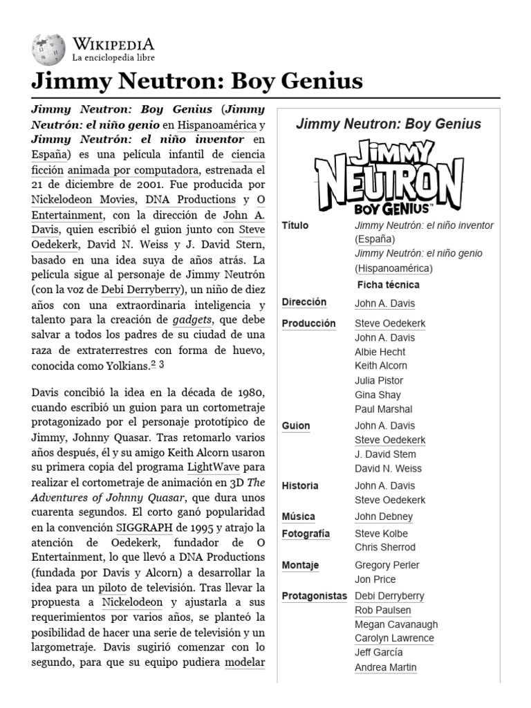 Jimmy Neutron - Boy Genius - Wikipedia, La Enciclopedia Libre | PDF