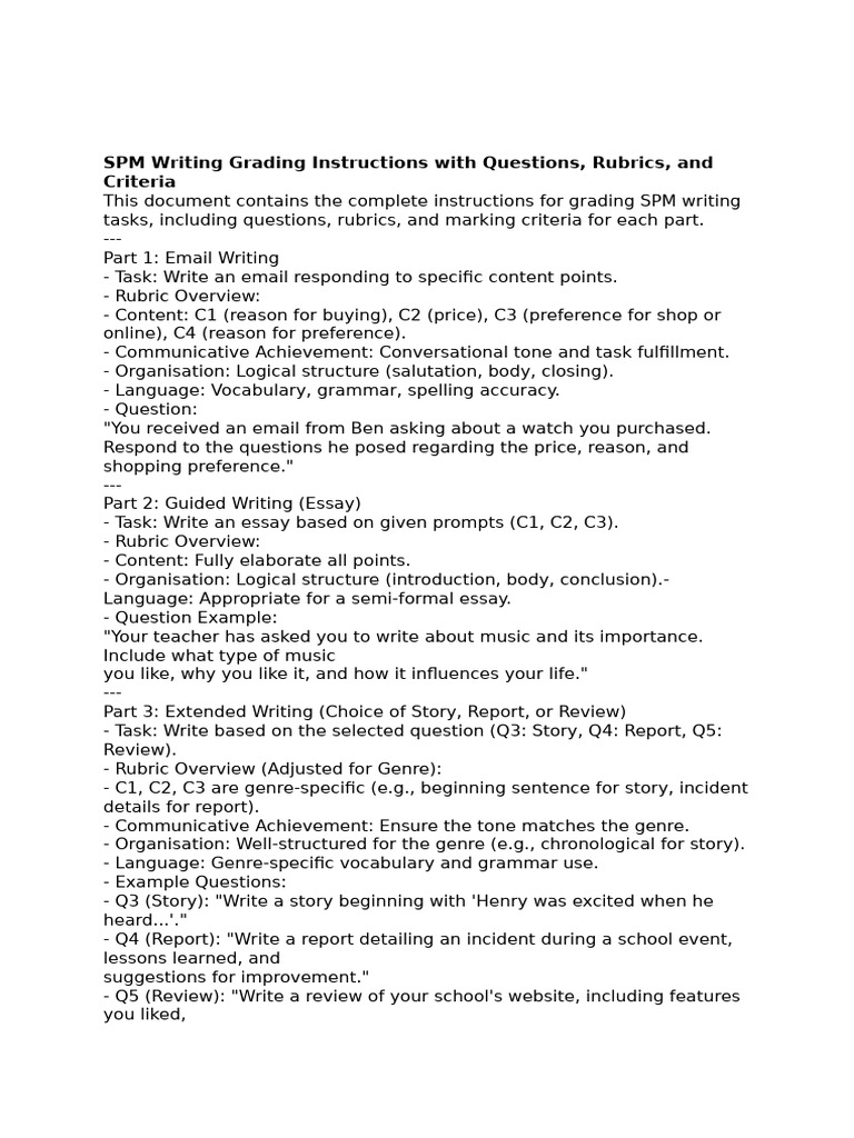 SPM Writing Grading Instructions With Questions | PDF | Communication ...