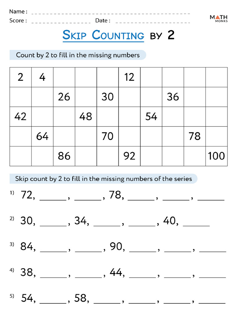 Skip Counting 2nd Grade Worksheets Math | PDF