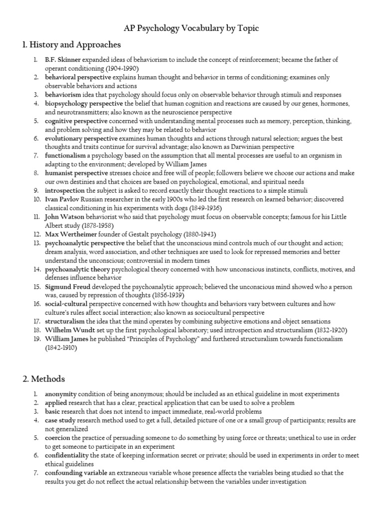 ALL 14 UNITS - AP Psychology Vocabulary | PDF | Psychology | Behaviorism