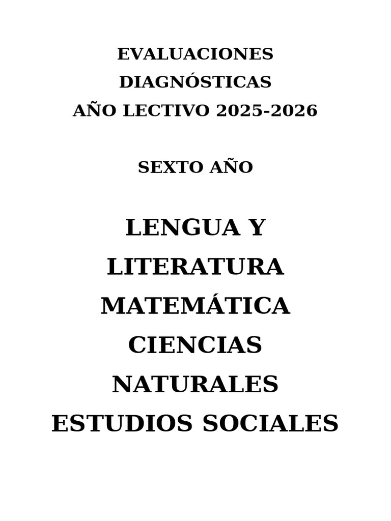 Evaluación Diagnóstica de Sexto Año de Basica | PDF | Educación ...