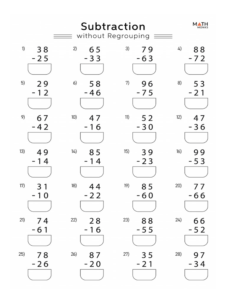 Subtraction Without Regrouping Worksheet | PDF