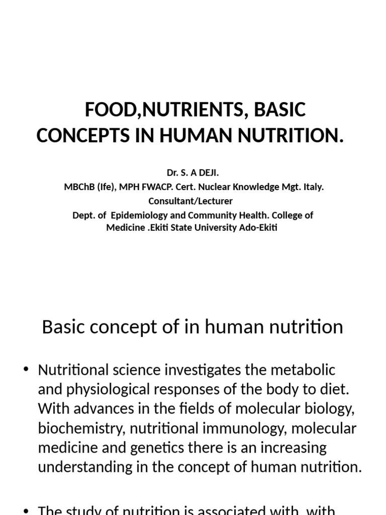 Food, Nutrients, Basic Concepts in Human Nutrition Lecture Notes For PT ...