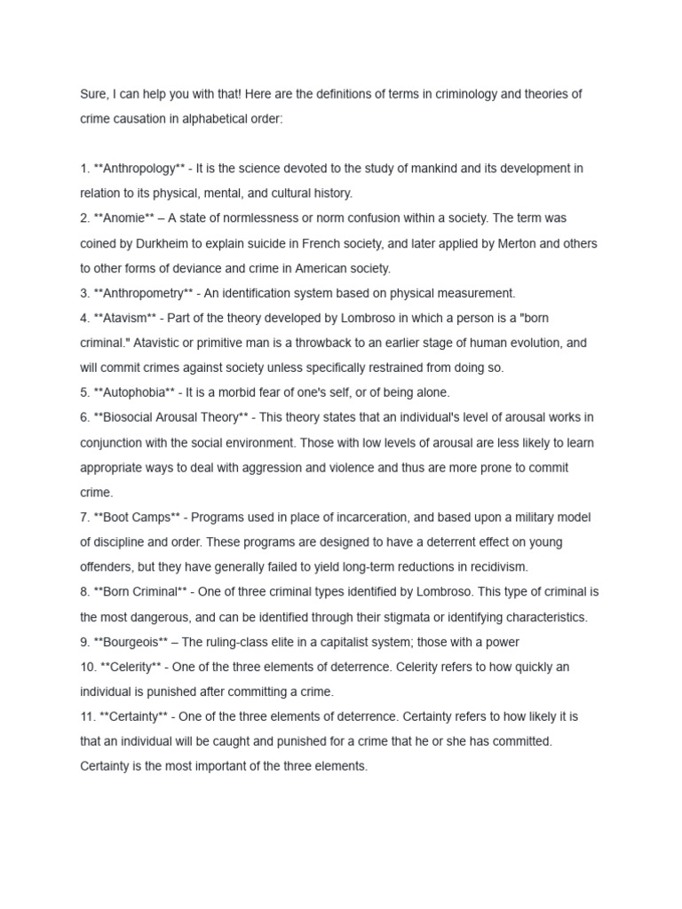 Criminology Terms and Theories Explained | PDF | Crimes | Crime & Violence