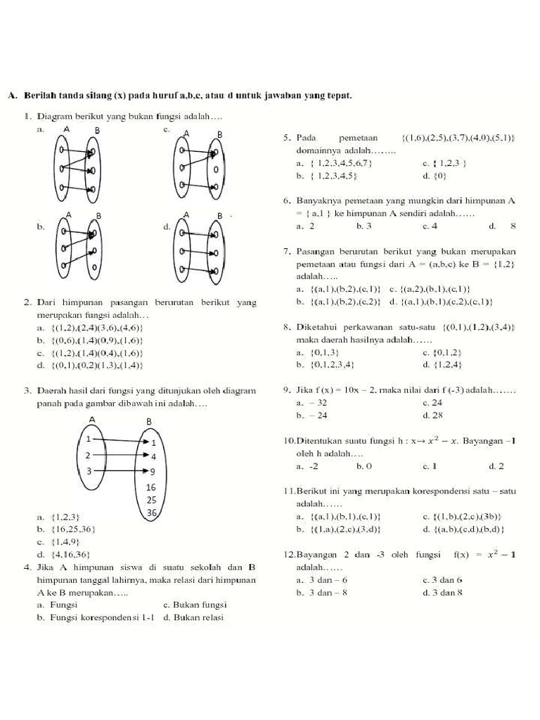 Soal Relasi Fungsi Kls 8 | PDF