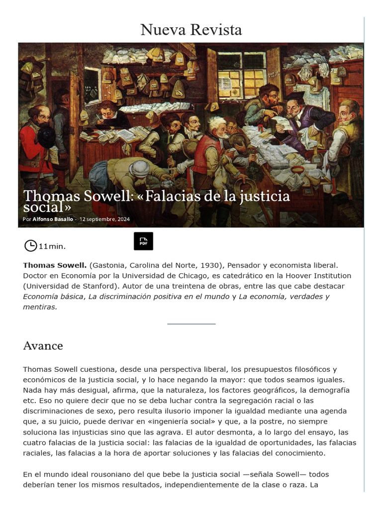 Thomas Sowell - Falacias de La Justicia Social - Nueva Revista | PDF | Justicia social ...