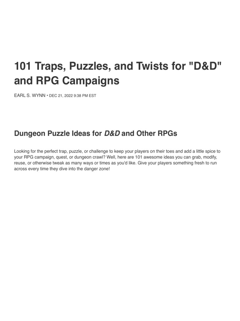 101 Traps, Puzzles, and Twists | PDF | Switch | Door