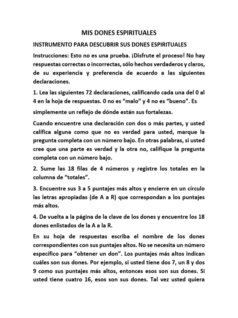 Test para Descubrir Dones Espirituales | PDF | Oración | Dios